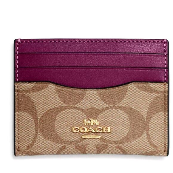 Coach | Accessories | Coachslim Id Card Case In Signature Canvas Khaki ...
